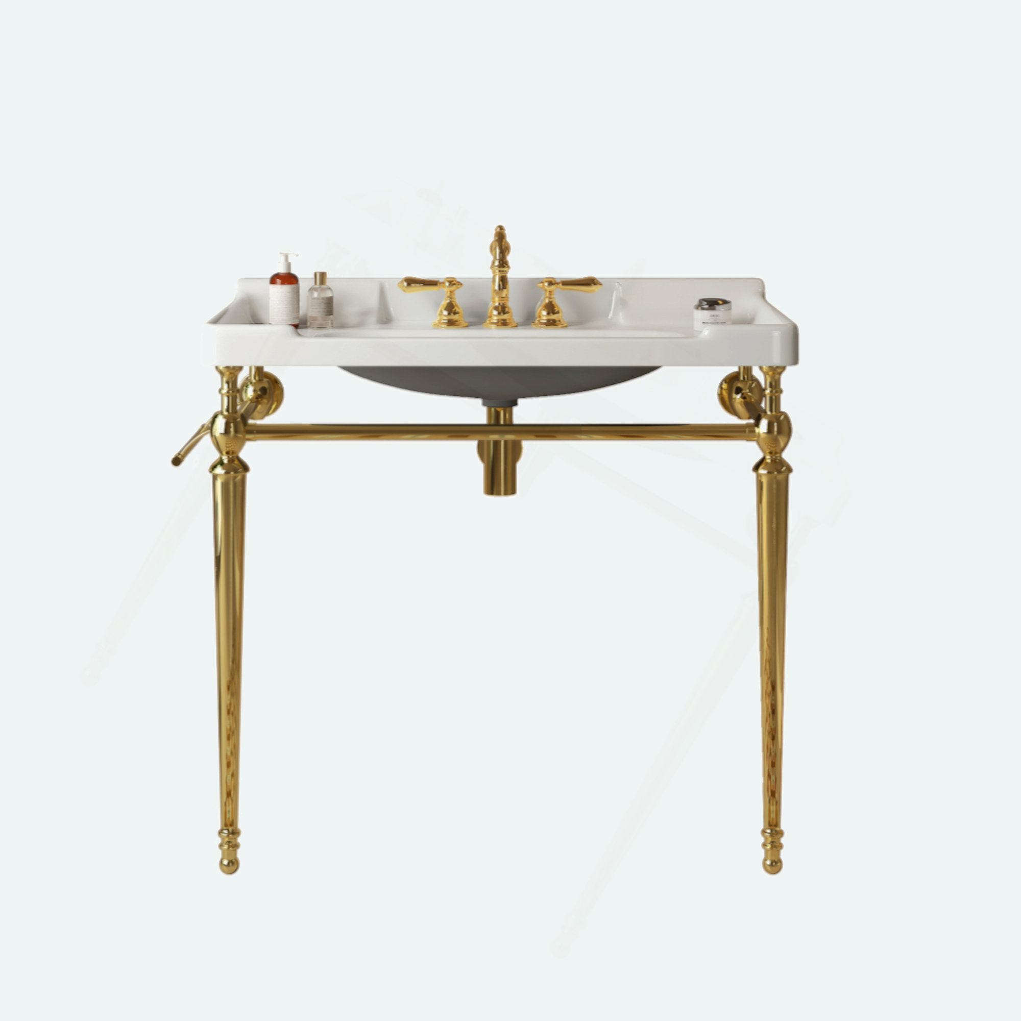 Rosdorf Park 36" Bathroom Console Sink, Wall-Mounted White Ceramic Vanity Basin With 3 Pre ...